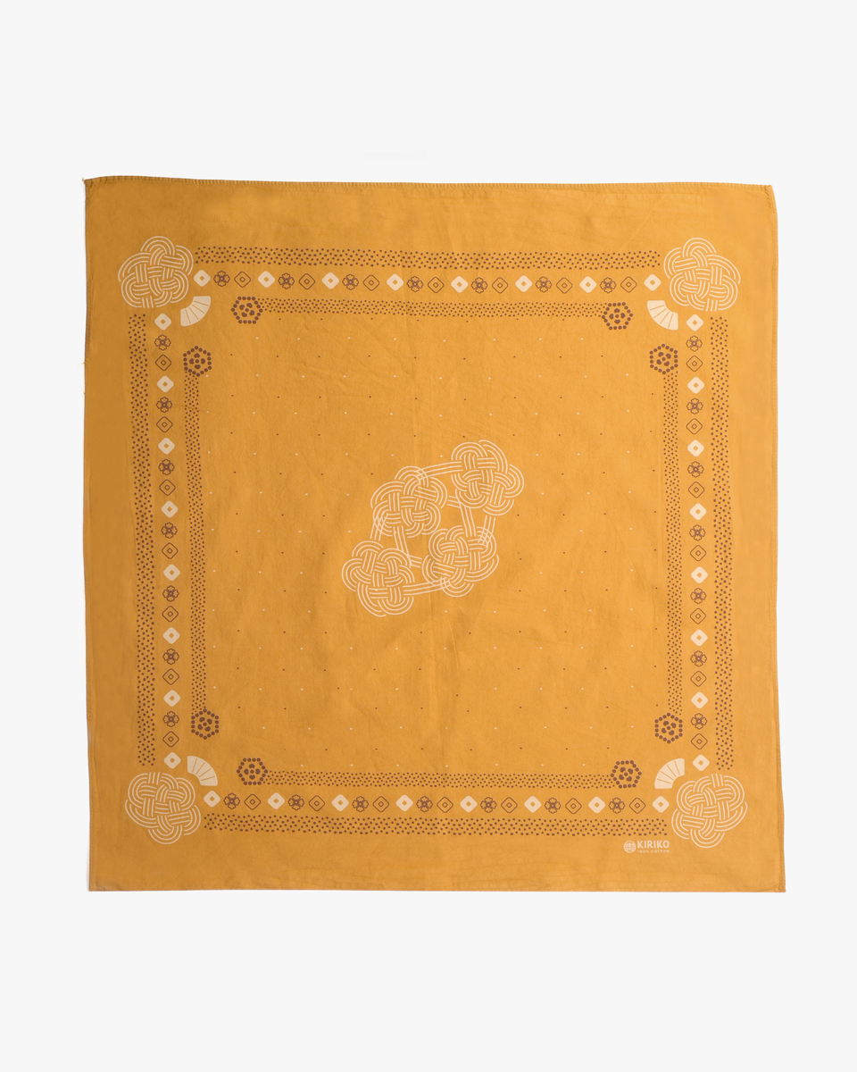 Kiriko Original Screen Printed Custom Dyed Bandana Mizuhiki Yellow