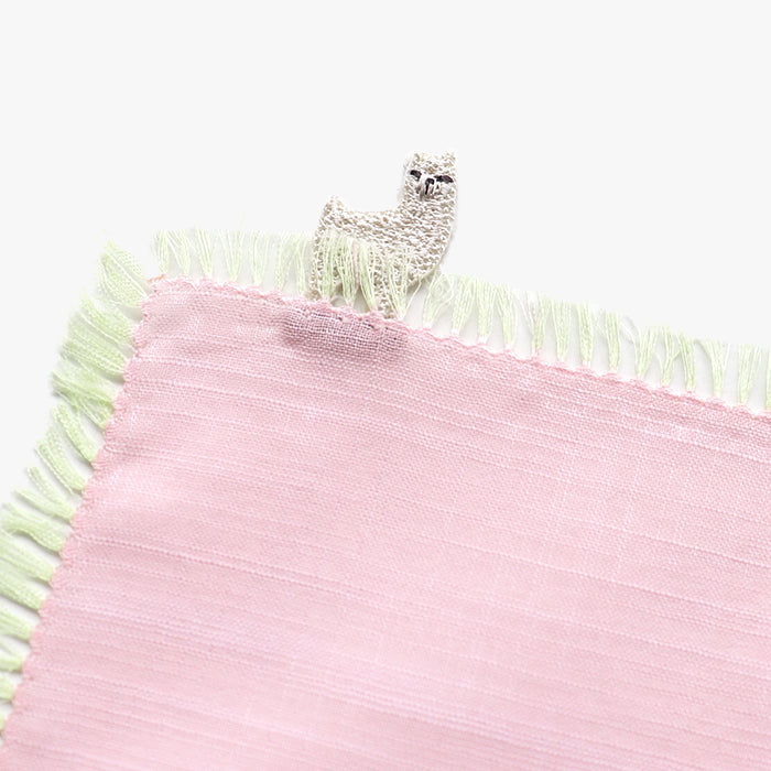 Japanese Handkerchief, Fringed, Pink with White Llama – Kiriko Made