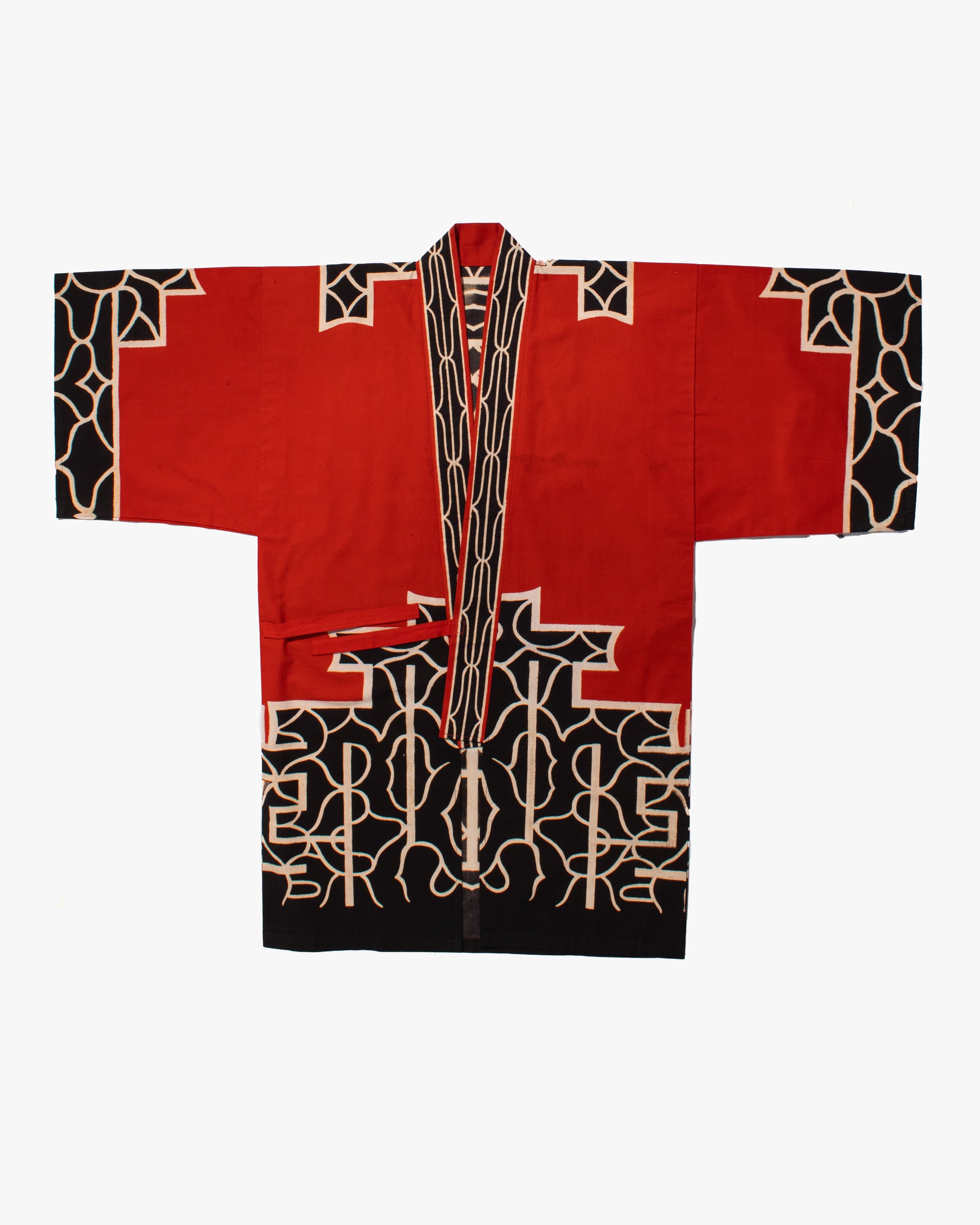 Vintage Ainu Robe, Long, Red with Black and White Patterns – Kiriko Made