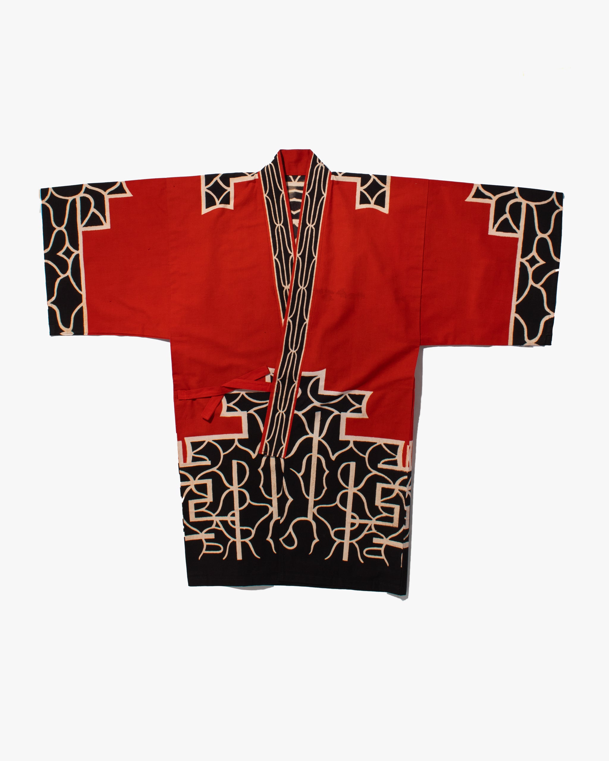 Vintage Ainu Robe, Long, Red with Black and White Patterns – Kiriko Made