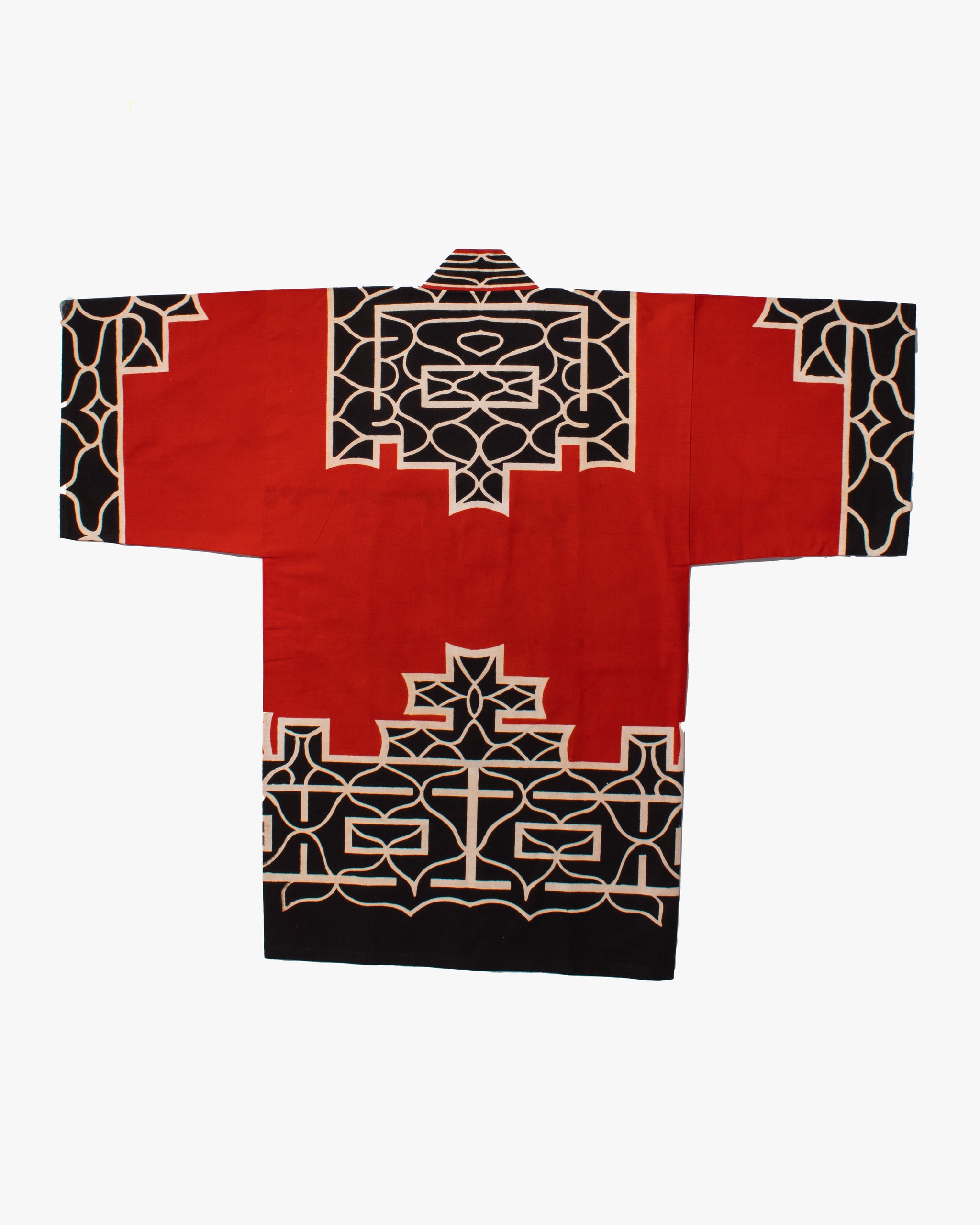 Vintage Ainu Robe, Long, Red with Black and White Patterns – Kiriko Made