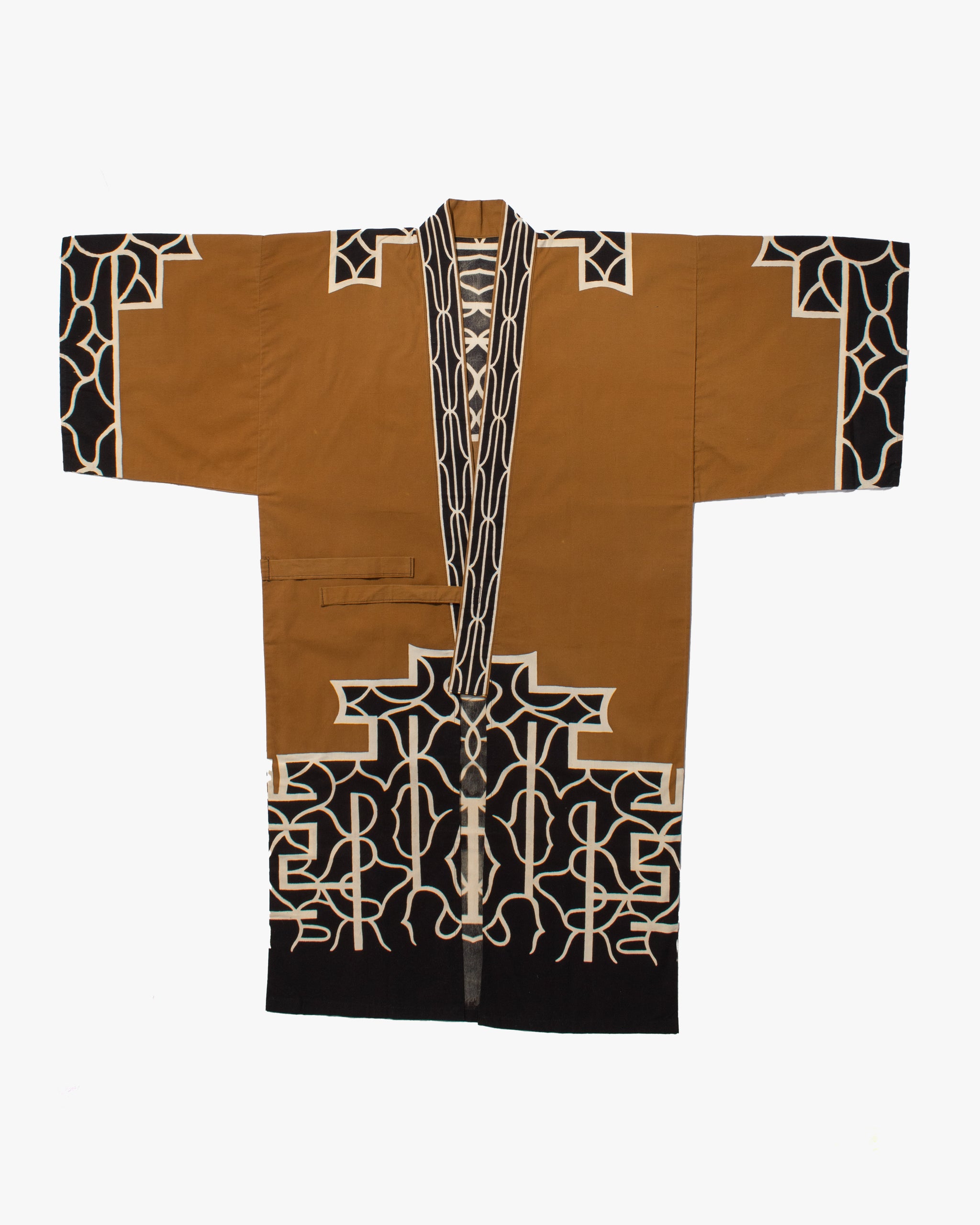 Vintage Ainu Robe, Long, Brown with Black and White Patterns – Kiriko Made