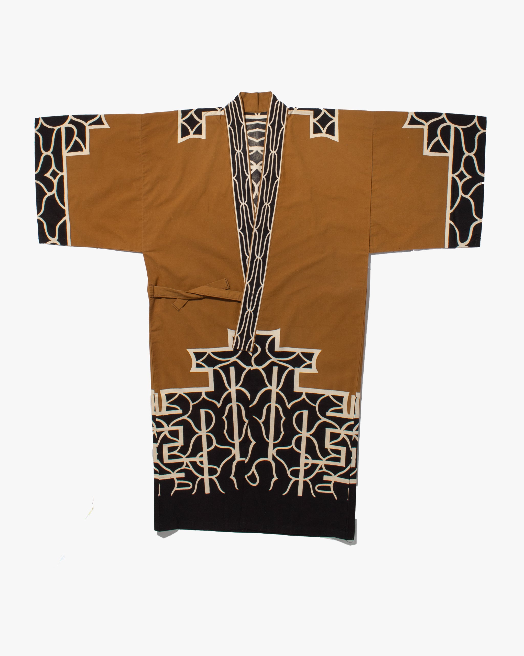 Vintage Ainu Robe, Long, Brown with Black and White Patterns – Kiriko Made