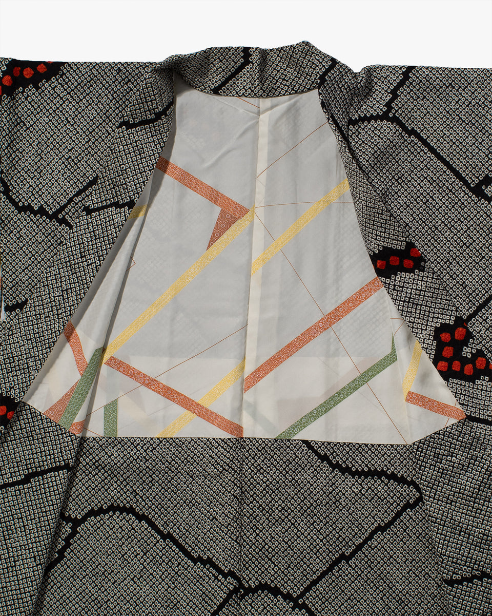 Vintage Haori Jacket, Full Shibori, Black with Red Dotted Clouds ...