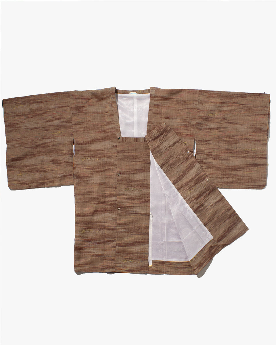 Vintage Haori Jacket, Full Shibori, Brown Abstract Lines with Gold Acc ...