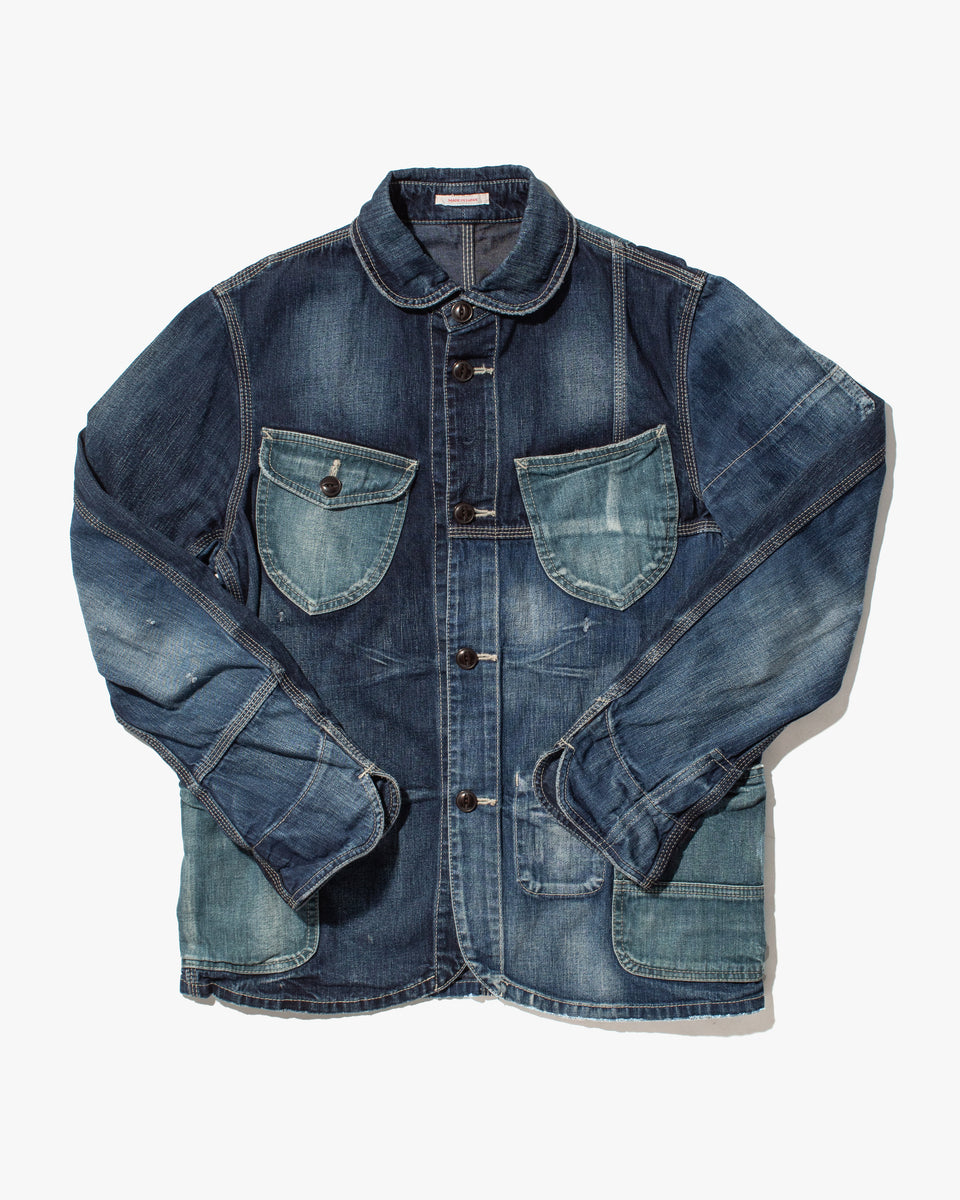 Japanese Repro Chore Coat, Eternal, Patchwork Denim with Round Collar ...