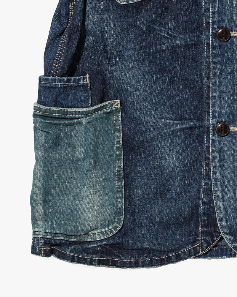 Japanese Repro Chore Coat, Eternal, Patchwork Denim with Round Collar ...