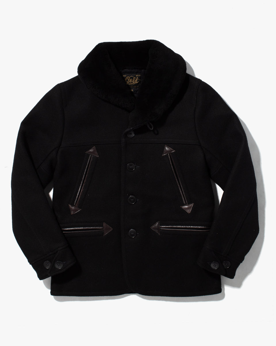 Japanese Repro Jacket, Gold, Wool Jacket, Black with Fur Collar - M ...