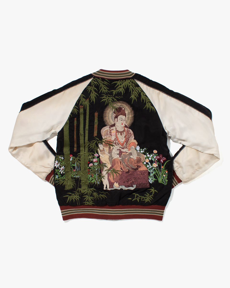 Japanese Repro Souvenir Jacket, Reversible, Black with Temple Scene ...