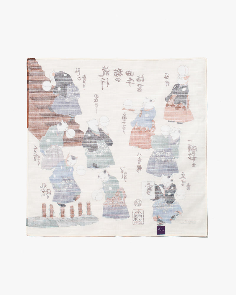 Modern Furoshiki, Musubi, Ukiyo-e, Cats Juggling Balls, Cream 19" x 19 ...