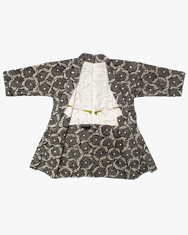 Kiriko Custom, Altered Haori Jacket, Full Shibori, Black and White Geo ...
