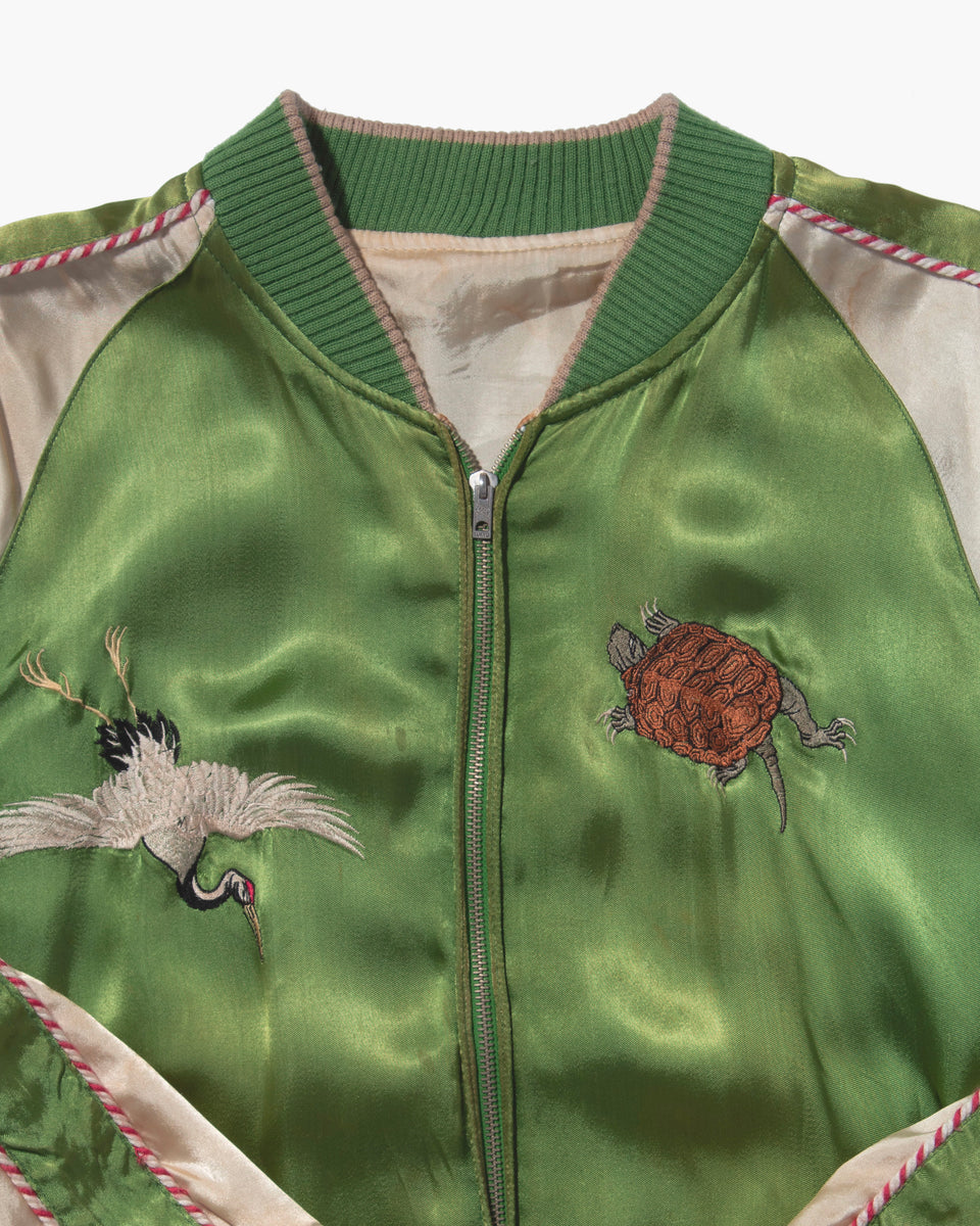 Japanese Repro Souvenir Jacket, Reversible, Green with Crane and Turtl ...