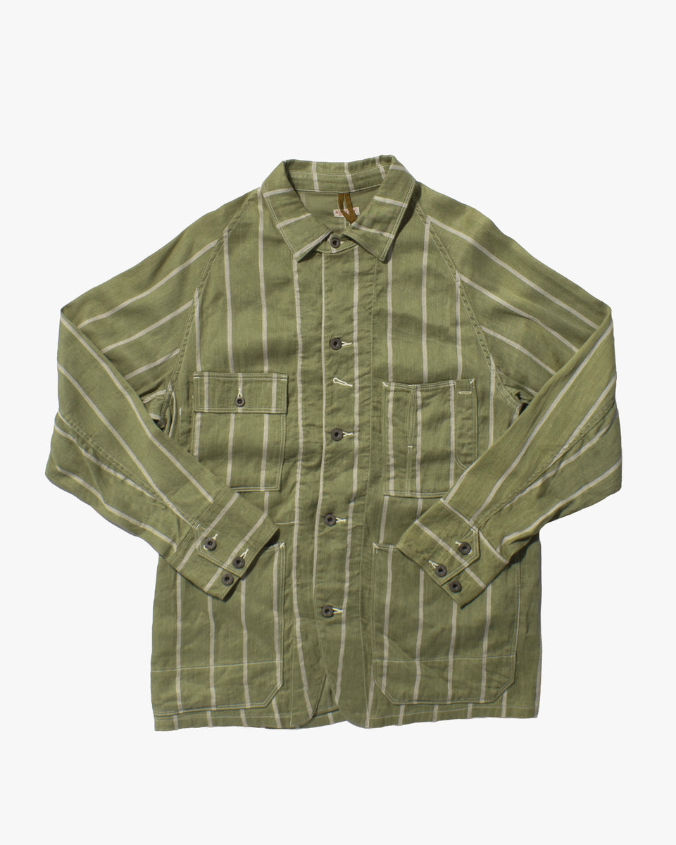 Japanese Repro Chore Coat, L, Kapital, Olive Striped – Kiriko Made