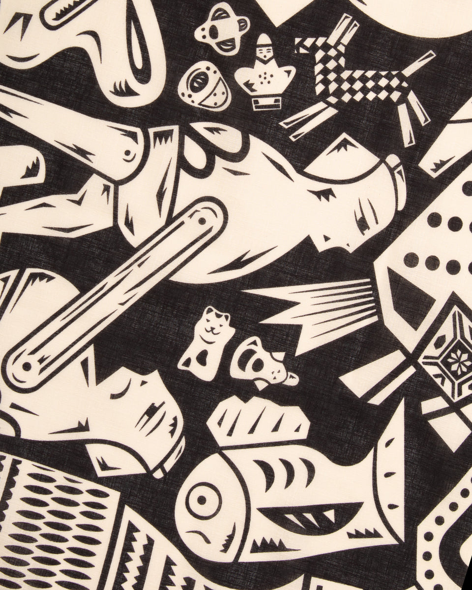 Modern Furoshiki, Musubi, Cochae, Japanese Folk Toys, Black 39" x 39 ...