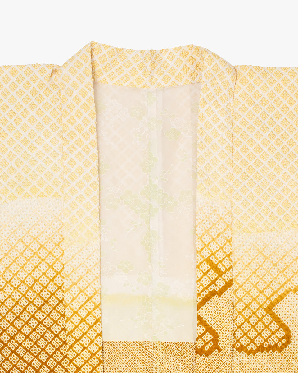 Vintage Haori Jacket, Full Shibori, Gold Gradient with Green Plum Blos ...