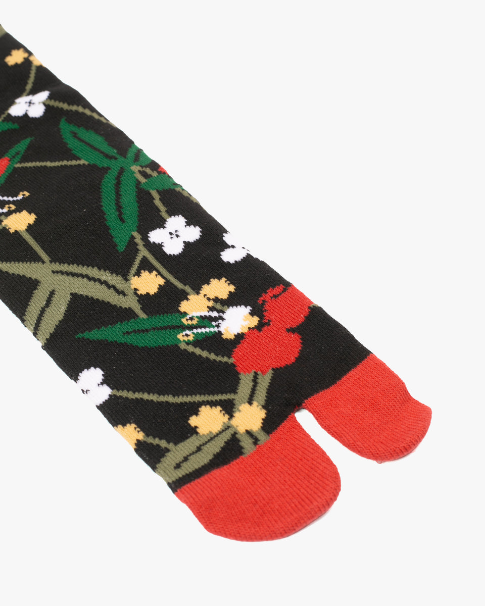 Wa Modern, Tabi Socks, Crew, Black and Muti-Color Flowers S/M – Kiriko Made
