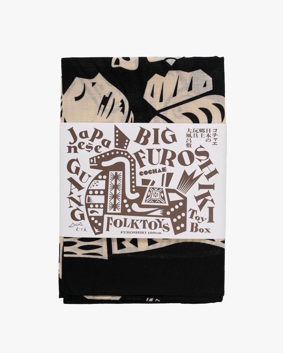 Modern Furoshiki, Musubi, Cochae, Japanese Folk Toys, Black 39" x 39 ...