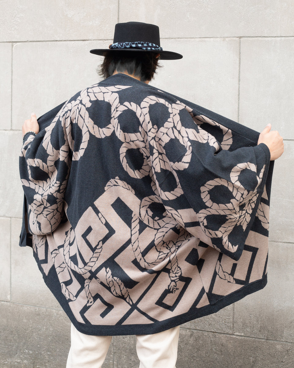 Wa-Modern, Cardigan Robe, Charcoal with Beige Nawa – Kiriko Made