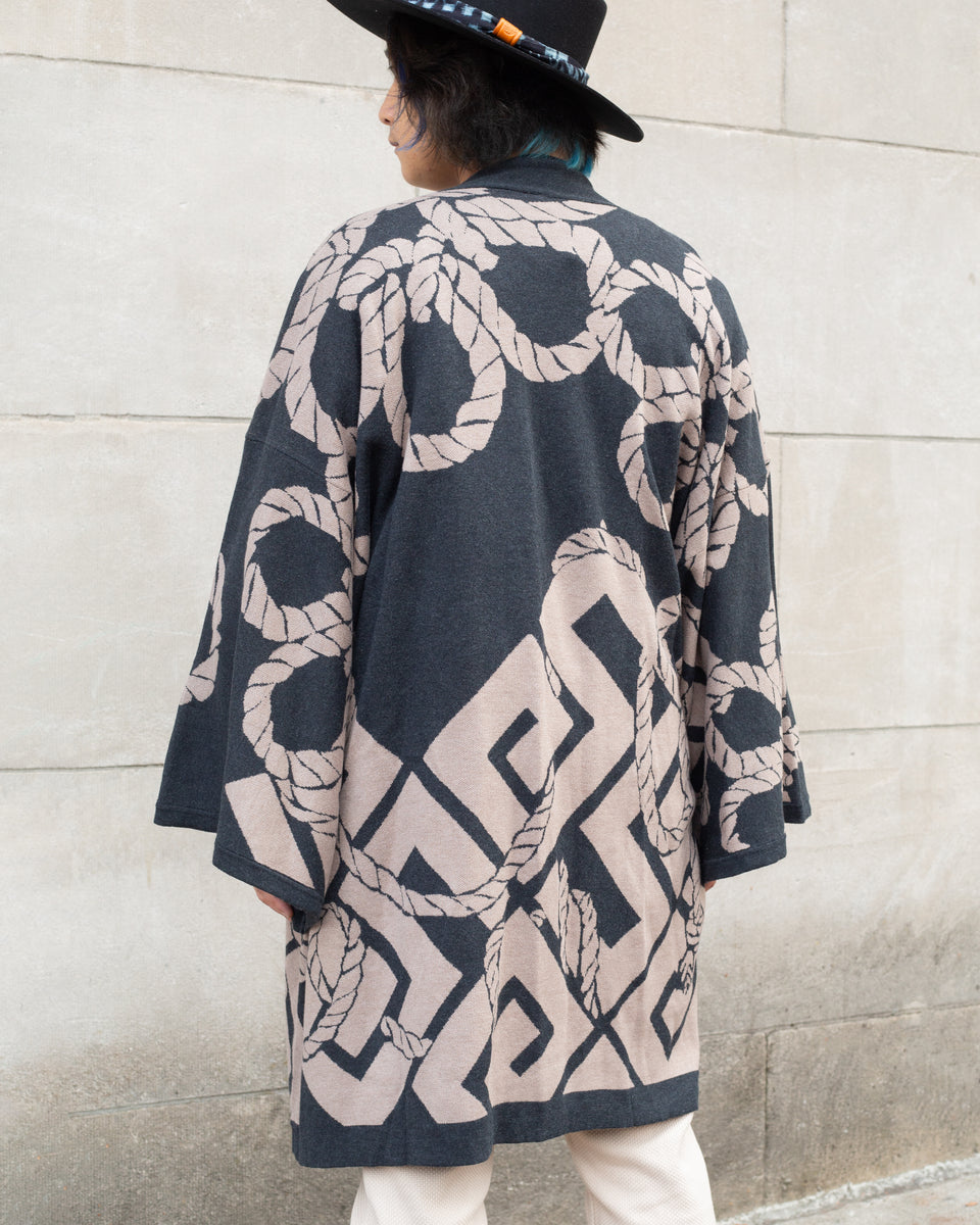 Wa-Modern, Cardigan Robe, Charcoal with Beige Nawa – Kiriko Made