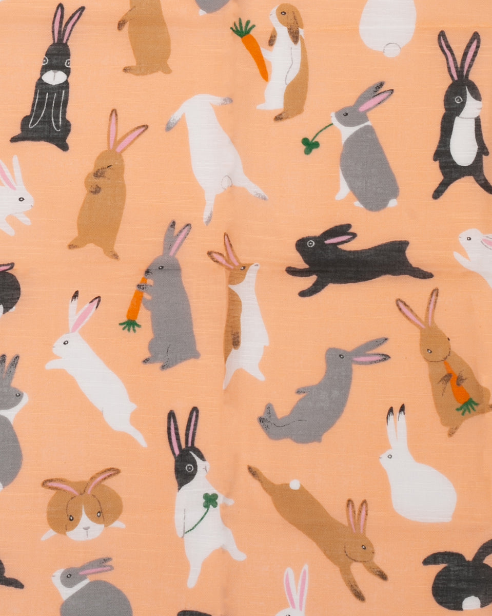 Japanese Handkerchief, Classic, Yoko Matsumoto, Coral, Rabbits – Kiriko ...