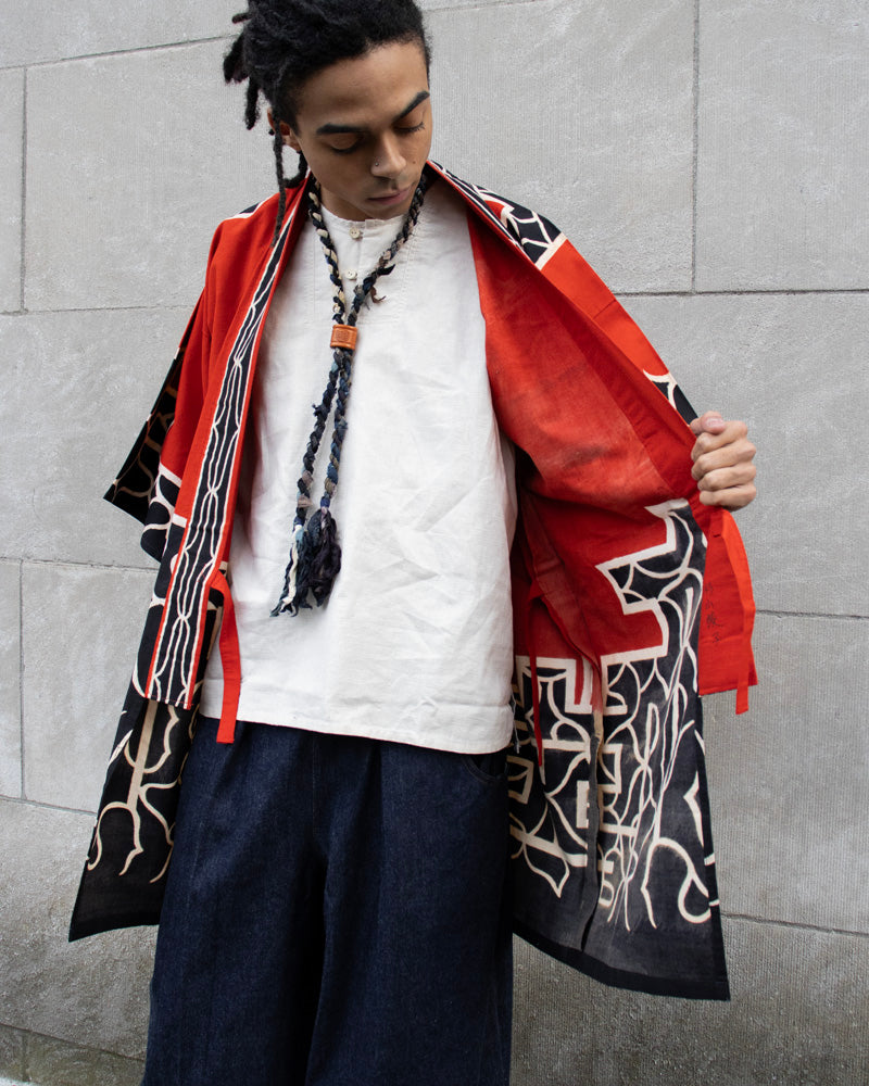 Vintage Ainu Robe, Long, Red with Black and White Patterns – Kiriko Made