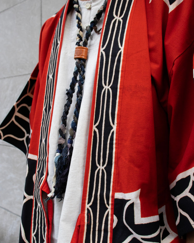 Vintage Ainu Robe, Long, Red with Black and White Patterns – Kiriko Made