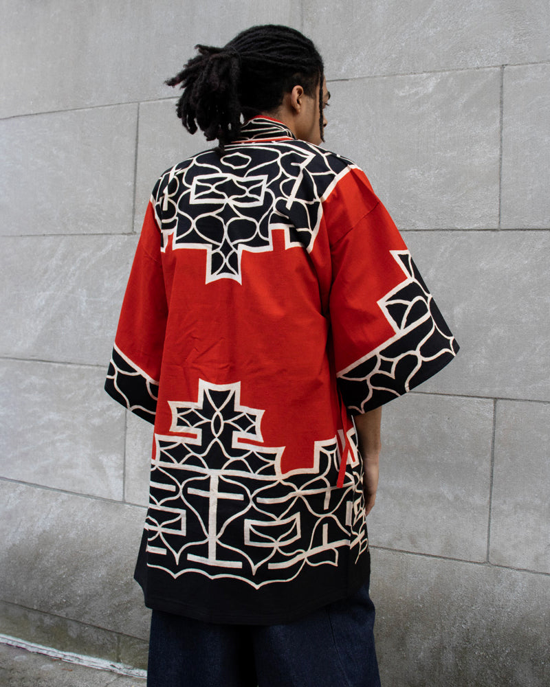Vintage Ainu Robe, Long, Red with Black and White Patterns – Kiriko Made
