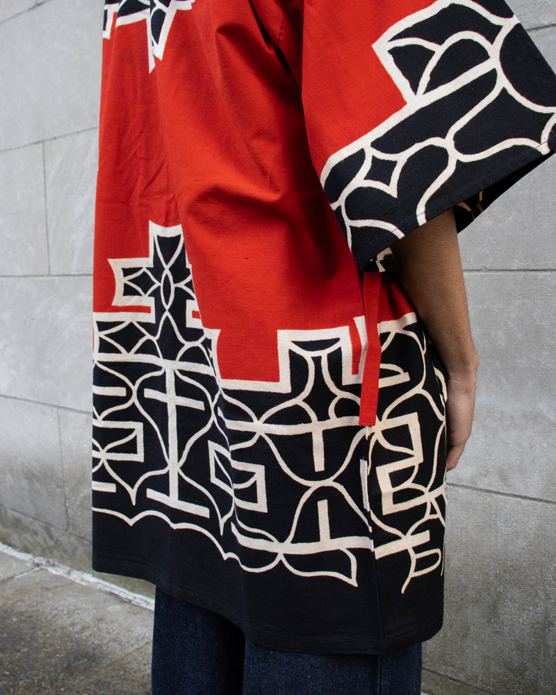 Vintage Ainu Robe, Long, Red with Black and White Patterns – Kiriko Made