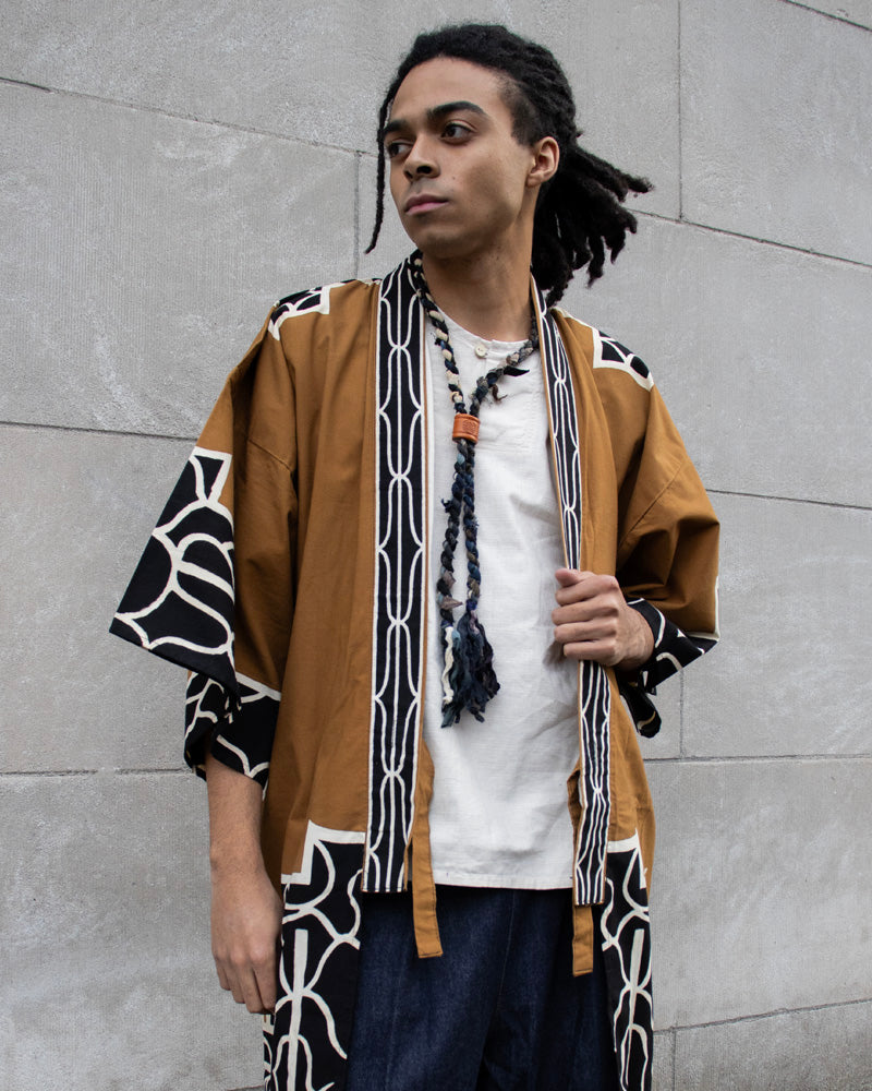 Vintage Ainu Robe, Long, Brown with Black and White Patterns – Kiriko Made