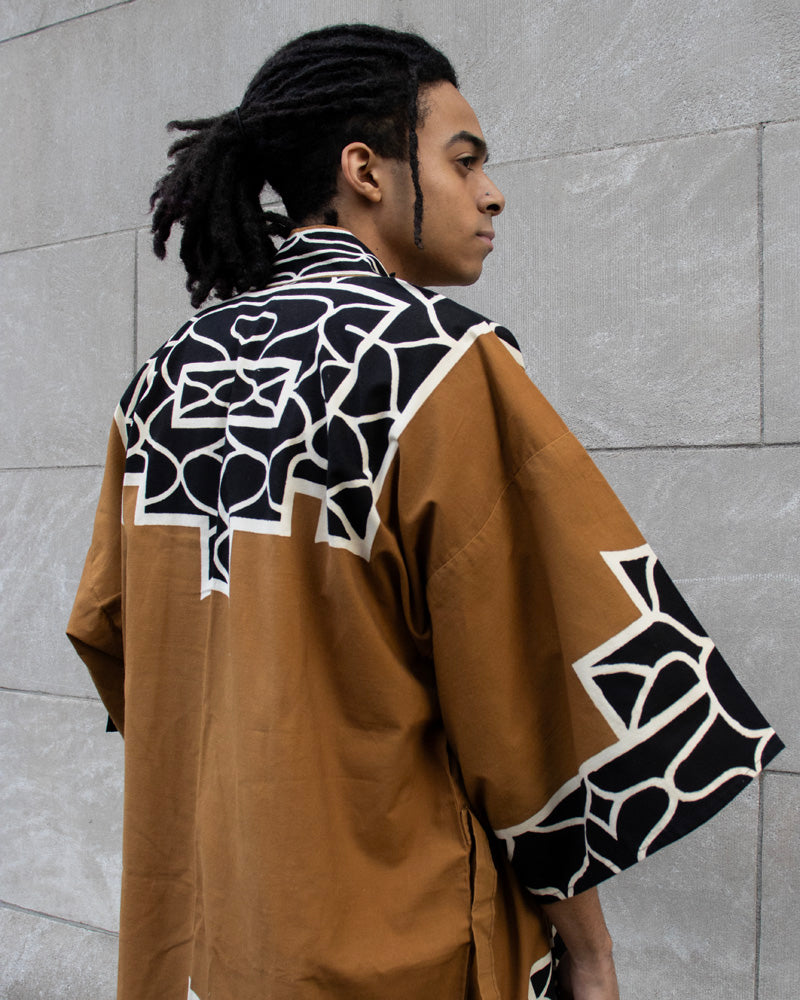 Vintage Ainu Robe, Long, Brown with Black and White Patterns – Kiriko Made