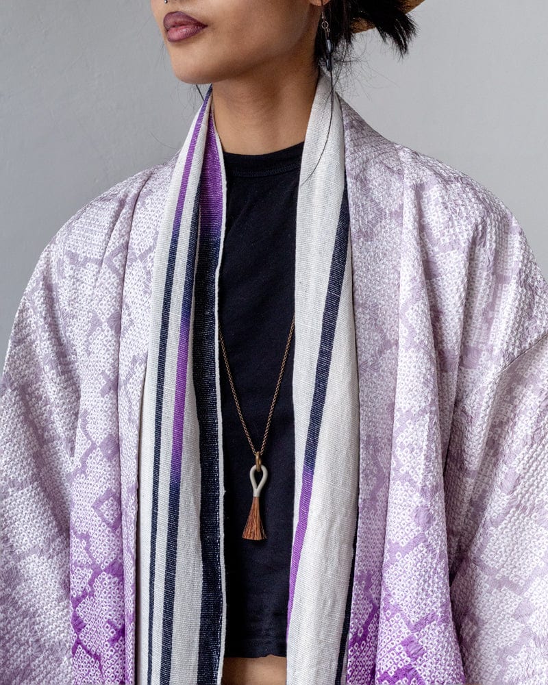ToK Scarf, Karu-Ori White and Indigo Shima, Purple Color Fade Kasuri ...