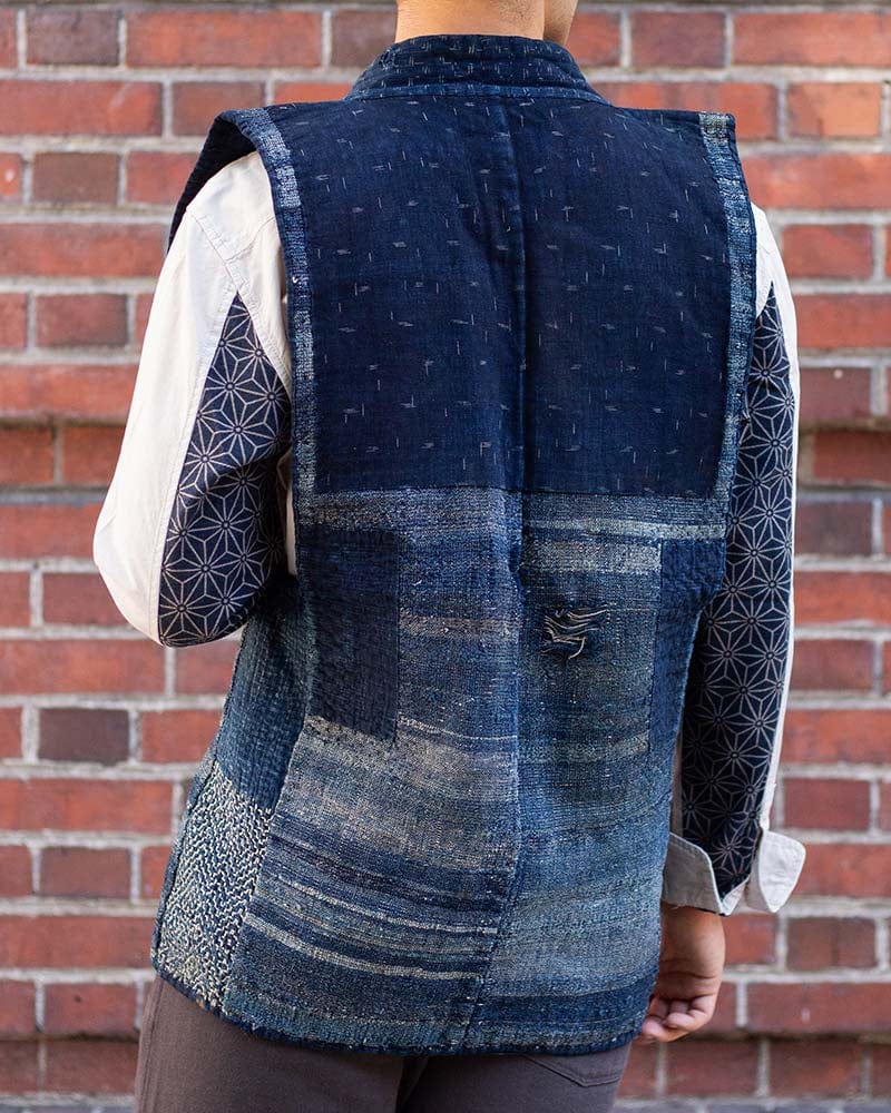 Vintage Noragi Vest, Reversible Boro, Indigo Sakiori and Kogin Sashiko ...