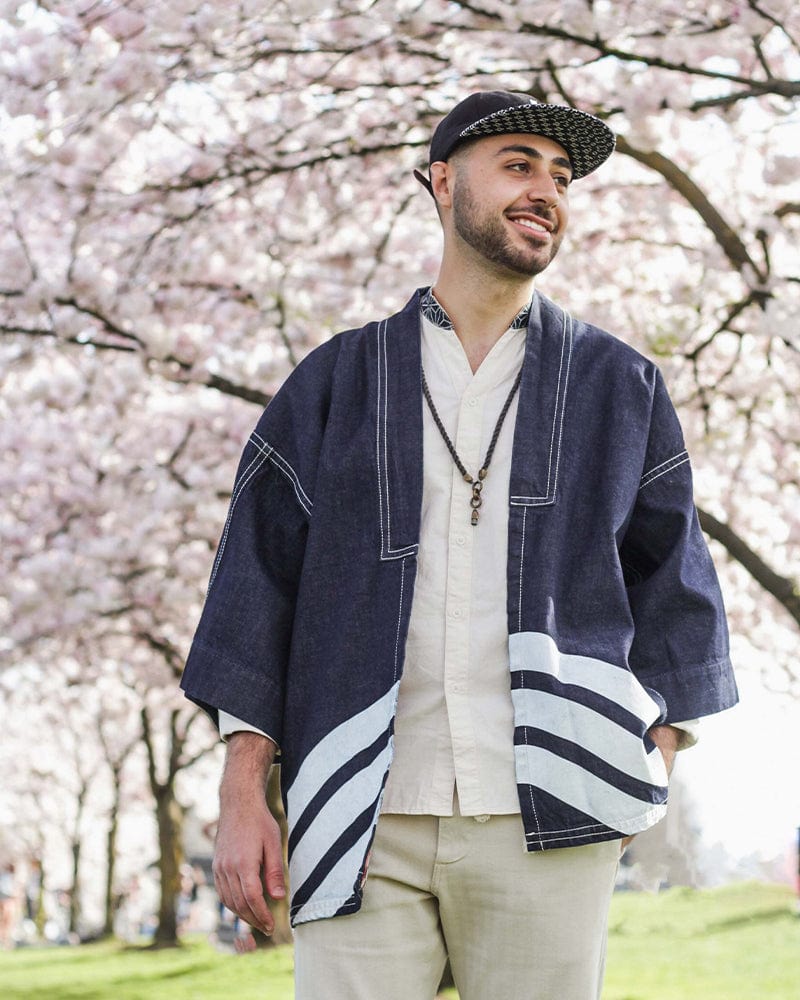 Modern Happi Jacket, Denim, Hikeshi – Kiriko Made