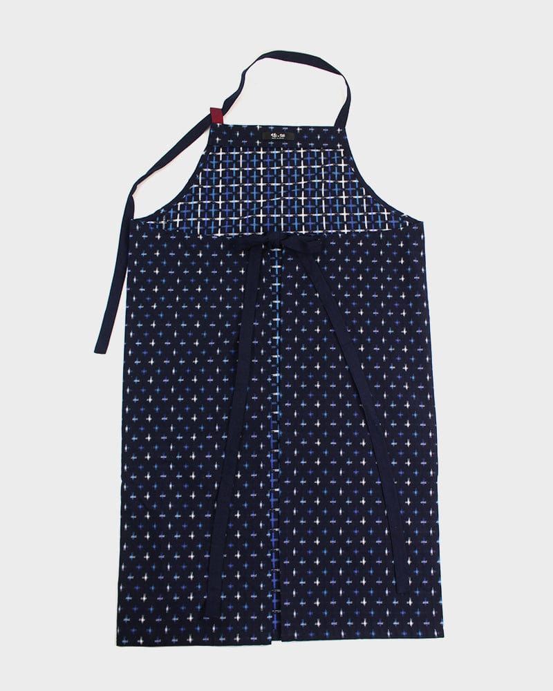 ToK Japanese Apron, Cafe Style, Indigo with Blue and White Jyuji ...