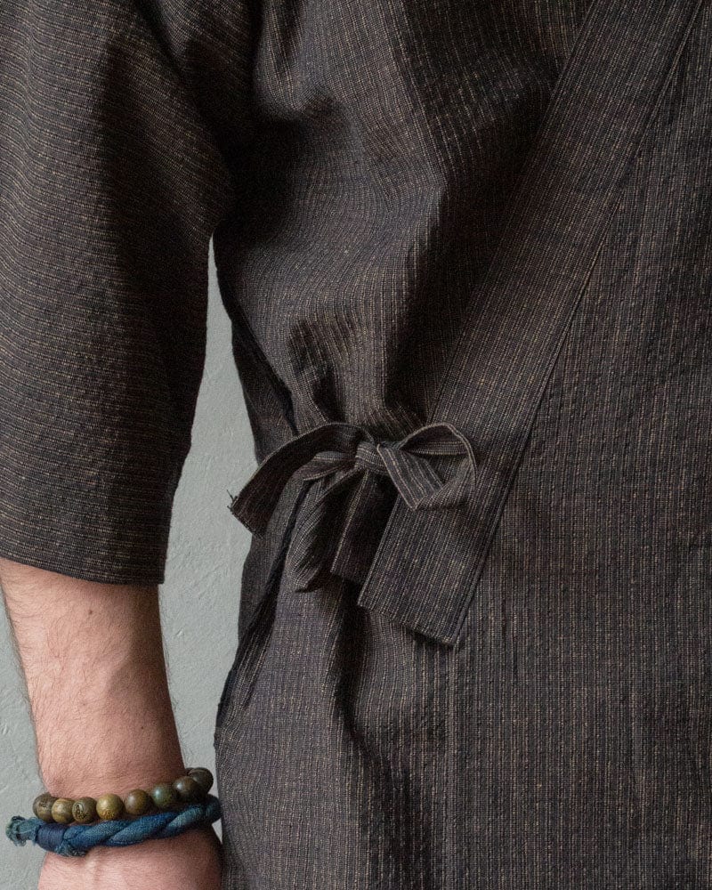 ToK Jinbei Set, Chijimi Weave, Brown and Black Shima – Kiriko Made